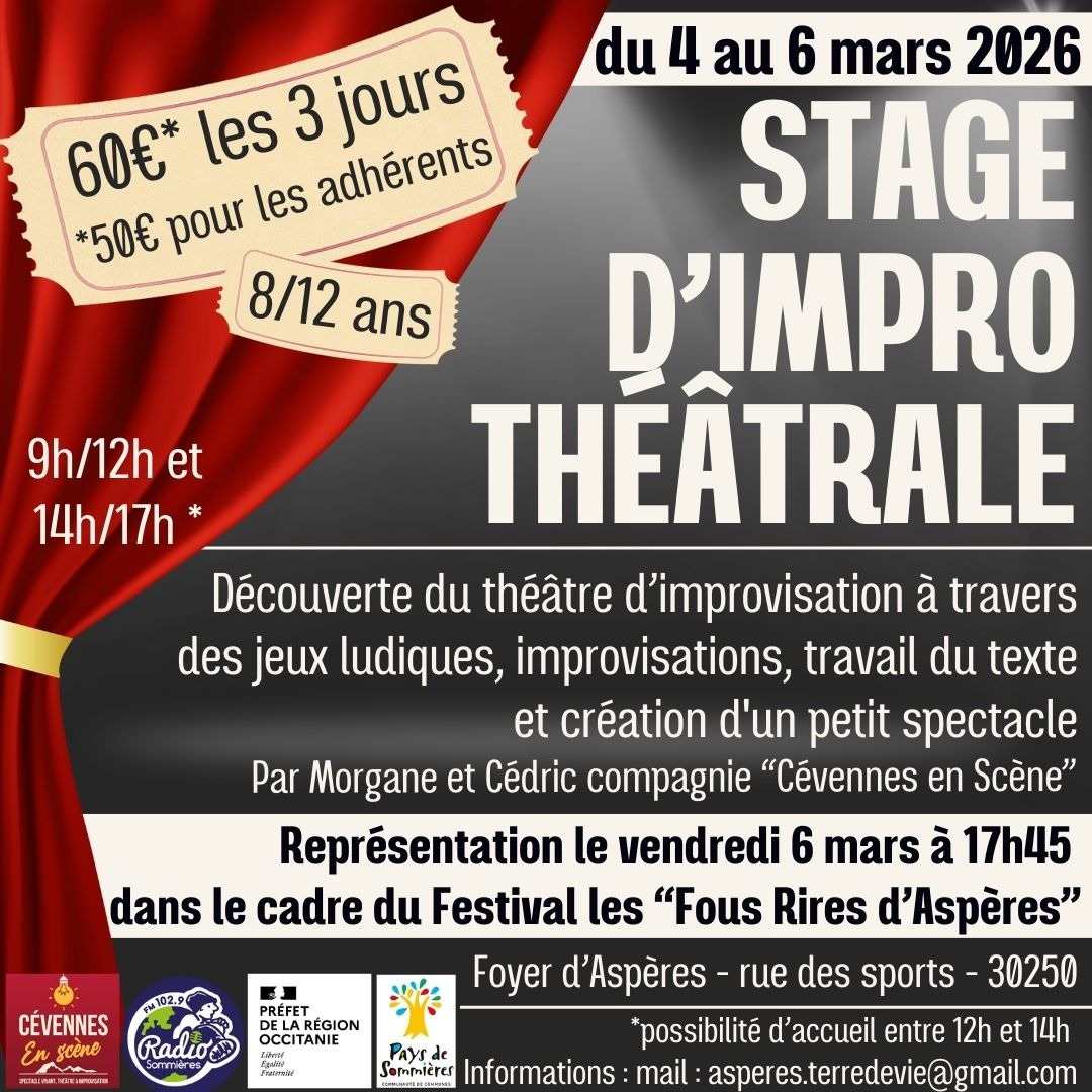 Stage d'impro Théâtrale pour enfants 8-12 ans - Aspères